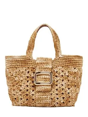 ROGER VIVIER Grand Vivier Choc Raffia Crochet Tote - Neutral