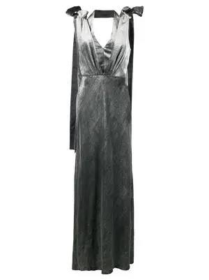 Alberta Ferretti V-neck Velvet Gown - Silver