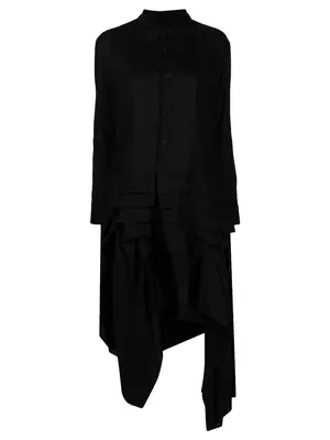 Yohji Yamamoto Asymmetric Ruffled Shirtdress - Black