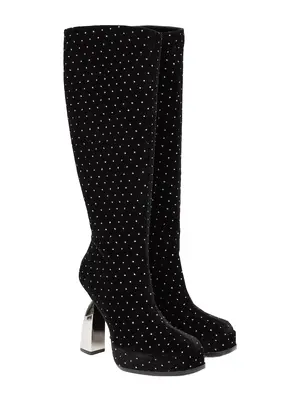 NODALETO Angel S Embellished Velvet Knee-high Boots - Black