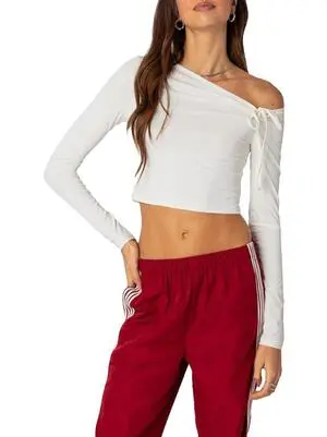 EDIKTED Winona One-shoulder Crop Top - White
