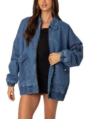 EDIKTED Sophie Oversized Denim Jacket - Blue-washed