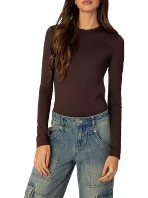 EDIKTED Neta Back Cutout Long Sleeve Bodysuit - Brown