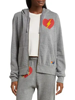 Aviator Nation Graphic Zip-up Hoodie - Heather Grey