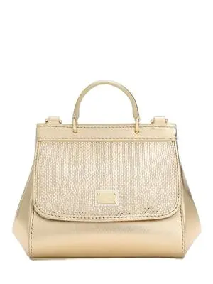Dolce & Gabbana Mini Sicily Bag In Laminated Nappa With Rhinestones - Gold