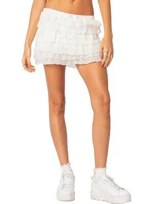 EDIKTED Adeena Tiered Ruffle Miniskirt - Cream