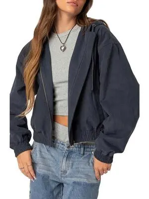 EDIKTED Milly Oversize Zip Crop Hoodie - Navy