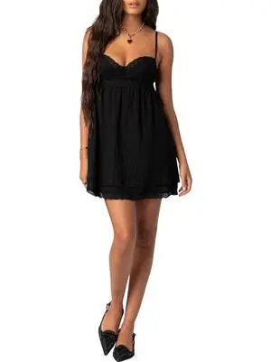 EDIKTED Bonny Eyelet Trim Cotton Babydoll Minidress - Black