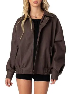 EDIKTED Mori Oversized Faux Leather Jacket - Brown