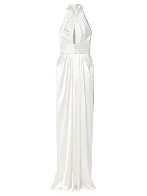 Naeem Khan Magnolia Pleated Silk-charmeuse Halterneck Gown - White