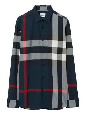 Burberry Check-pattern Cotton Shirt - Blue