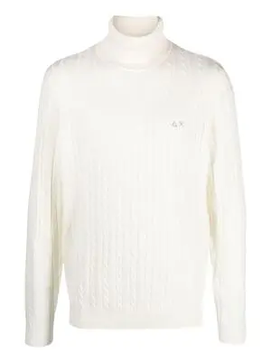 SUN 68 Logo-embroidered Cable-knit Jumper - White