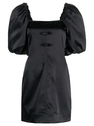 GANNI Bow-detail Satin Minidress - Black