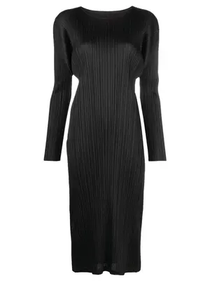 Issey Miyake September Plissé-satin Midi Dress - Black