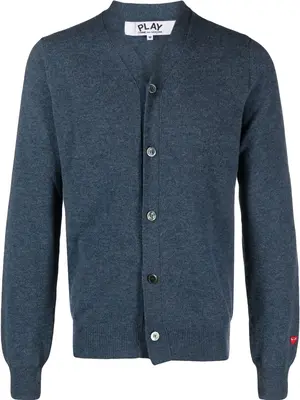 Play Comme Des Garcon V-neck Buttoned Cardigan - Blue