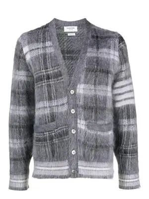 THOM BROWNE Textured Tartan Pattern Cardigan