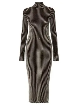 JEAN PAUL GAULTIER Ribbed Metallic Turtleneck Midi Dress - Brown