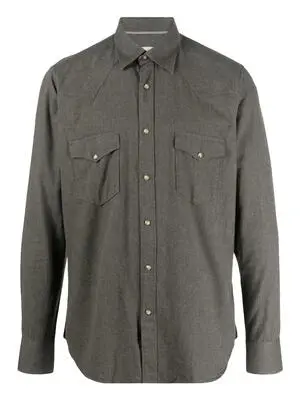 TINTORIA MATTEI 954 Long-sleeved Buttoned Cotton Shirt - Grey