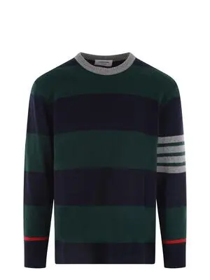 Thom Browne Striped Wool Knit Pullover Green