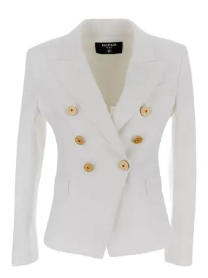 Balmain Balmain Double-Breasted Denim Blazer Blanc
