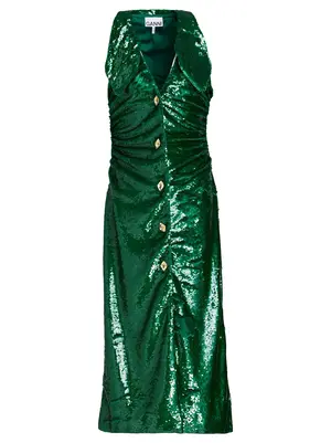 GANNI Sequined Crepe Midi Dress - Green