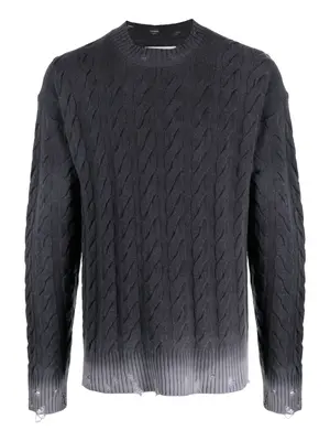 LANEUS Distressed Cable-knit Jumper - Grey