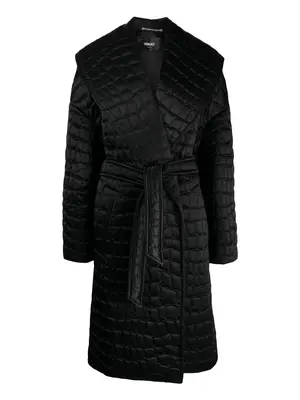 Versace Crocodile-pattern Quilted Coat - Black