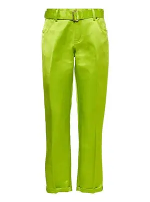 TOM FORD Cuffed Silk Straight Pants - Green