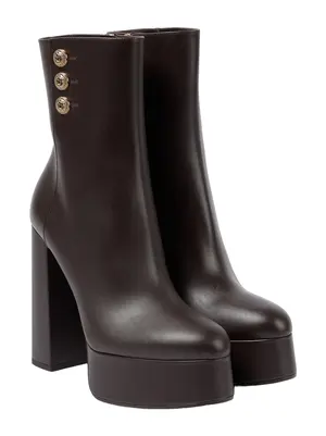 Balmain Leather Platform Ankle Boots - Brown