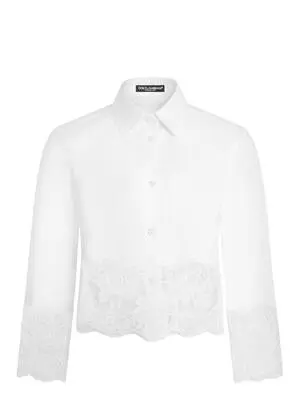 Dolce & Gabbana Cropped Poplin Shirt With Lace Inserts - White