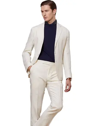 Ralph Lauren Purple Label Gregory Hand-Tailored Silk-Linen Trousers Classic Cream