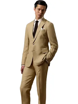 Ralph Lauren Gregory Hand-Tailored Silk-Linen Trousers Classic Tan