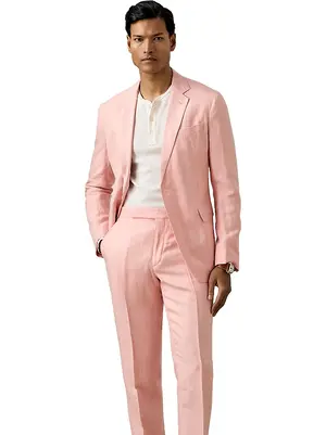 Ralph Lauren Gregory Hand-Tailored Silk-Linen Trousers Crystal Rose