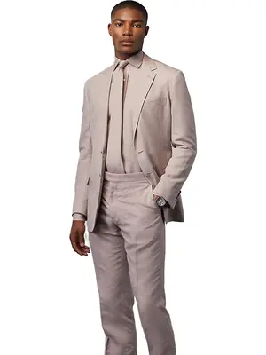 Ralph Lauren Gregory Hand-Tailored Silk-Linen Trousers Dusty Pink
