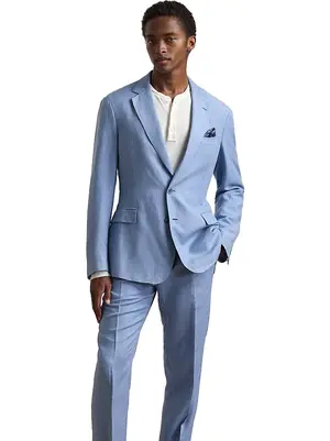 Ralph Lauren Gregory Hand-Tailored Silk-Linen Trousers Infinity Blue