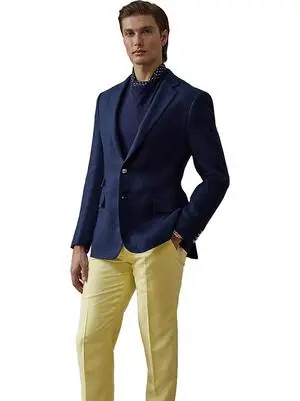 Ralph Lauren Gregory Hand-Tailored Silk-Linen Trousers Lemon Meringue