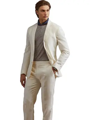 Ralph Lauren Gregory Hand-Tailored Silk-Linen Trousers Light Cream