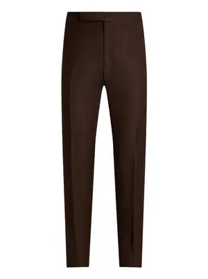 Ralph Lauren Gregory Hand-Tailored Silk-Linen Trousers Luggage Brown