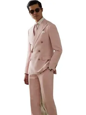 Ralph Lauren Gregory Hand-Tailored Silk-Linen Trousers Soft Pink