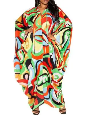 BUXOM COUTURE Geometric Print Caftan - Green Multi