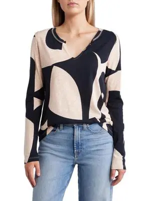 Sanctuary Sanctuary Print Split Neck Knit Top Formation