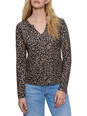 Sanctuary Sanctuary Print Split Neck Knit Top French Kit