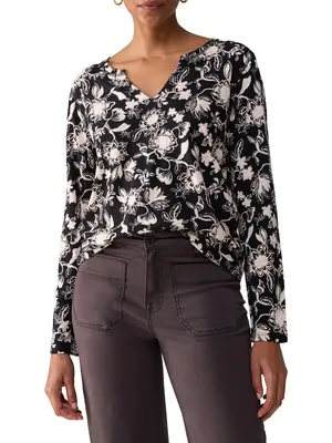 Sanctuary Sanctuary Print Split Neck Knit Top Midnight