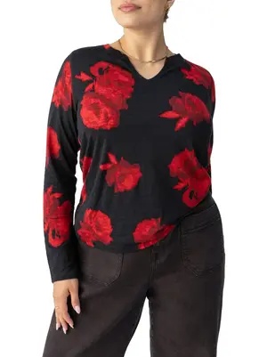 Sanctuary Sanctuary Print Split Neck Knit Top Moody Rose