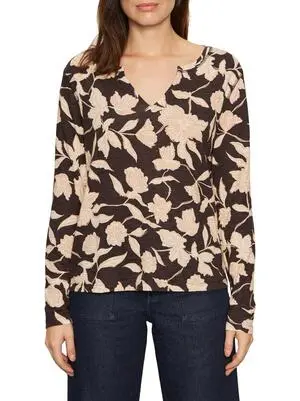 Sanctuary Sanctuary Print Split Neck Knit Top Semisweet Floral