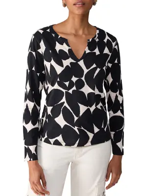 Sanctuary Sanctuary Print Split Neck Knit Top Shadow Leaf