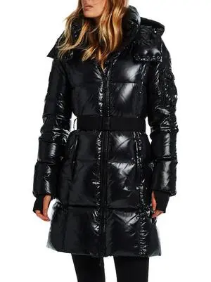 Sam. Belted Down Puffer Coat With Removable Hood Jet