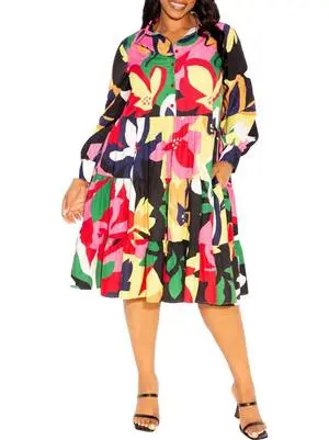 BUXOM COUTURE Floral Shirtdress - Black Multi