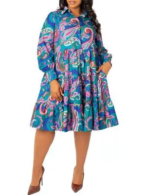 BUXOM COUTURE Floral Shirtdress - Teal Multi