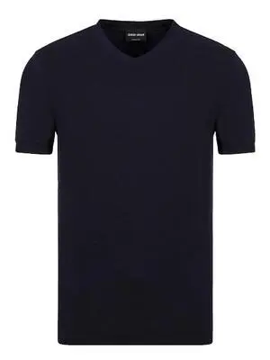 Giorgio Armani V-neck T-shirt Icon In Stretch Viscose Jersey - Navy